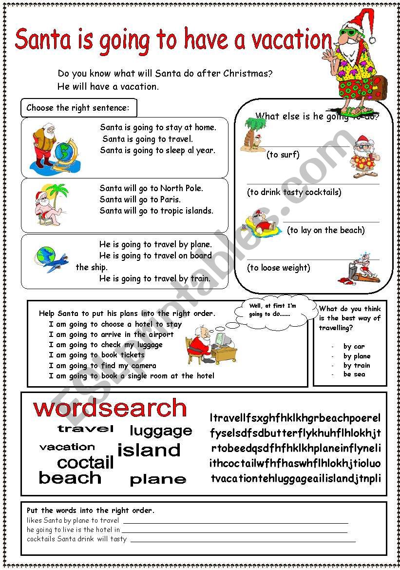 Santa´s vacation. Will - going to - ESL worksheet by englishspb