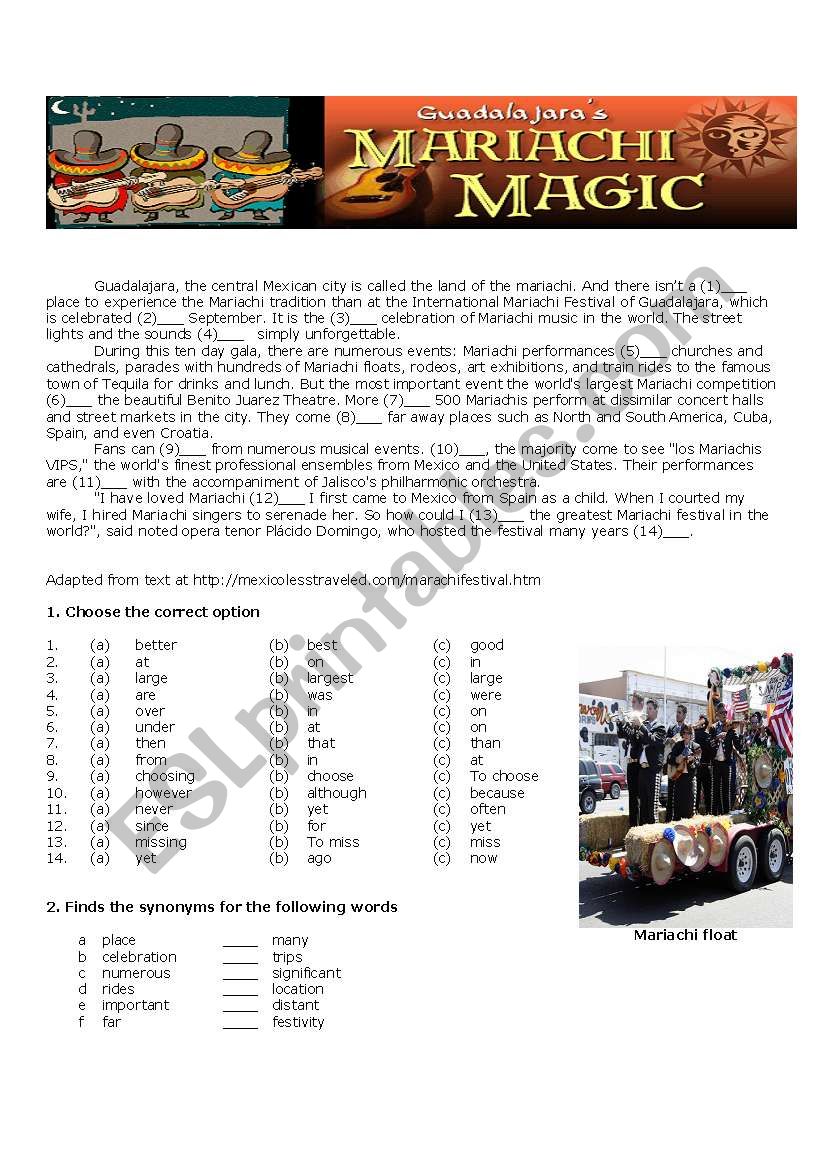 Guadalajara´s Mariachi Magic - ESL worksheet by Cris M