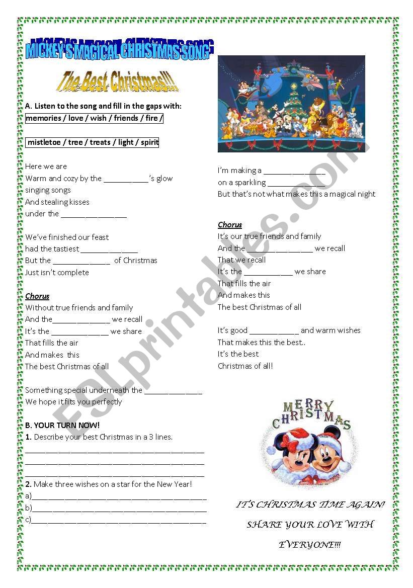 THE BEST CHRISTMAS - FROM MICKEY´S MAGICAL CHRISTMAS - ESL worksheet by ...
