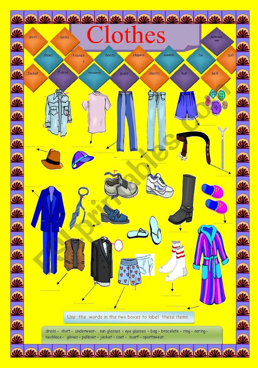 Clothes: summer and winter & men and women´s clothes - ESL worksheet by ...