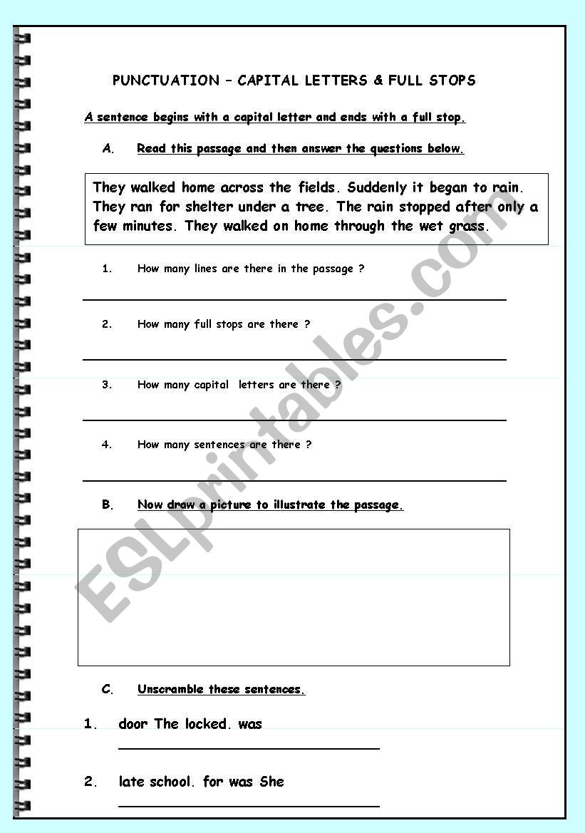 PUNCTUATION â€“ CAPITAL LETTERS & FULL STOPS - ESL worksheet by sabados