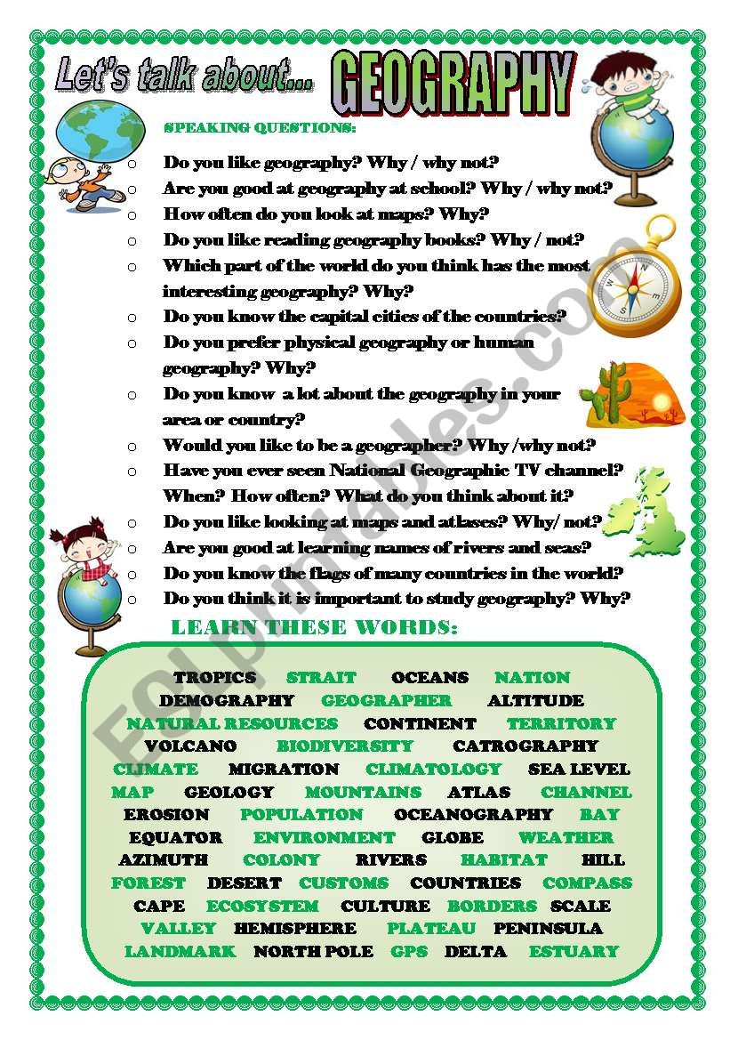 LET´S TALK ABOUT GEOGRAPHY (SPEAKING SERIES 89) - ESL worksheet by joebcn