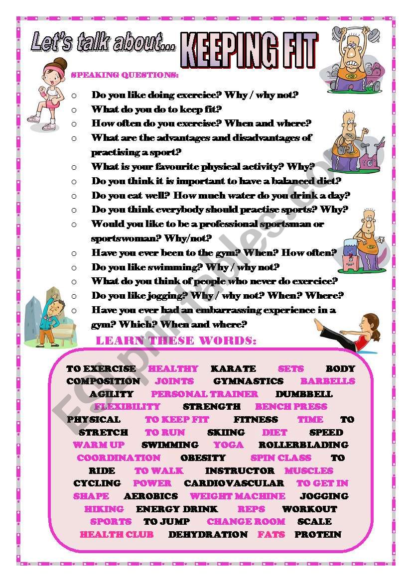 LET´S TALK ABOUT KEEPING FIT (SPEAKING SERIES 90) - ESL worksheet by joebcn