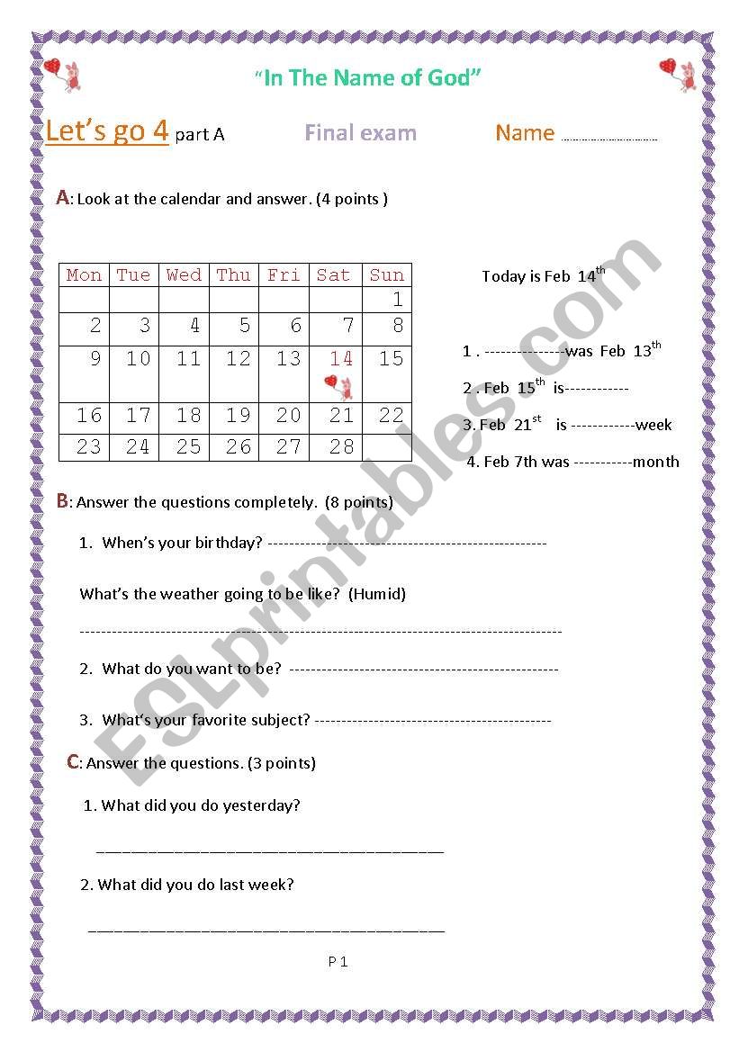 Let´s go4-final exam questions - ESL worksheet by Homa_hosseinzadeh
