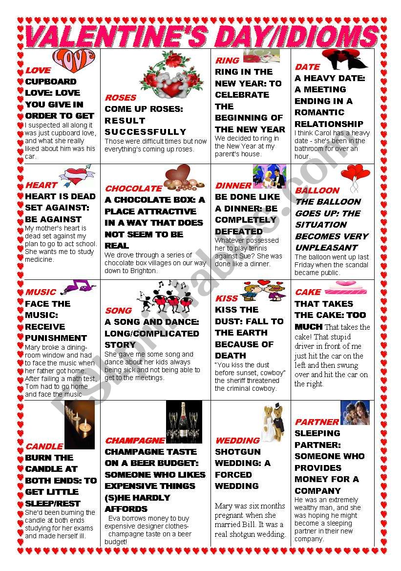 VALENTINEÂ´S DAY/IDIOMS - ESL worksheet by Thessaloniki