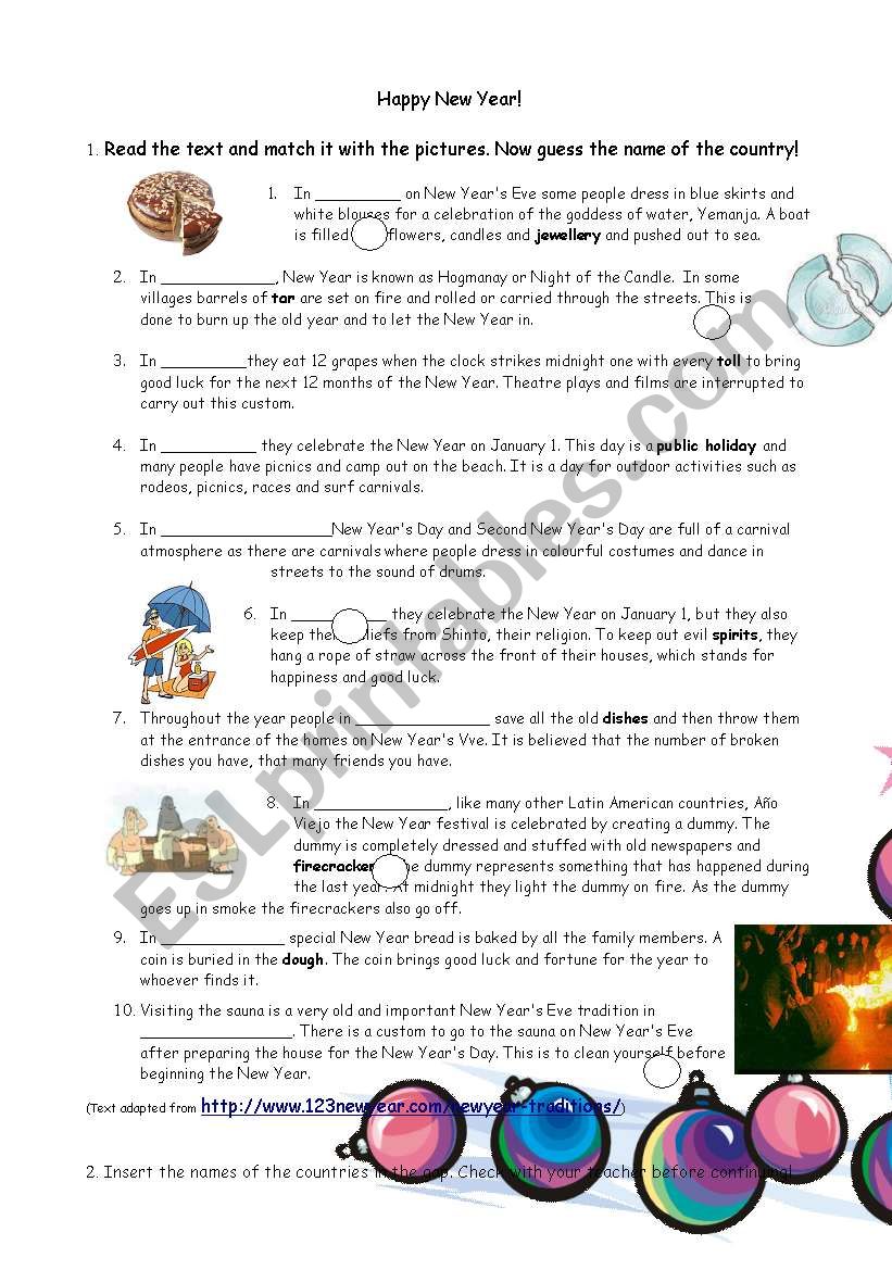 New Year´s customs around the world - ESL worksheet by LeaS