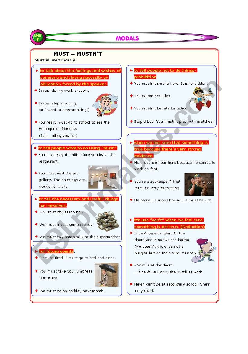 Modals must-mustn´t - ESL worksheet by yuceldurmaz
