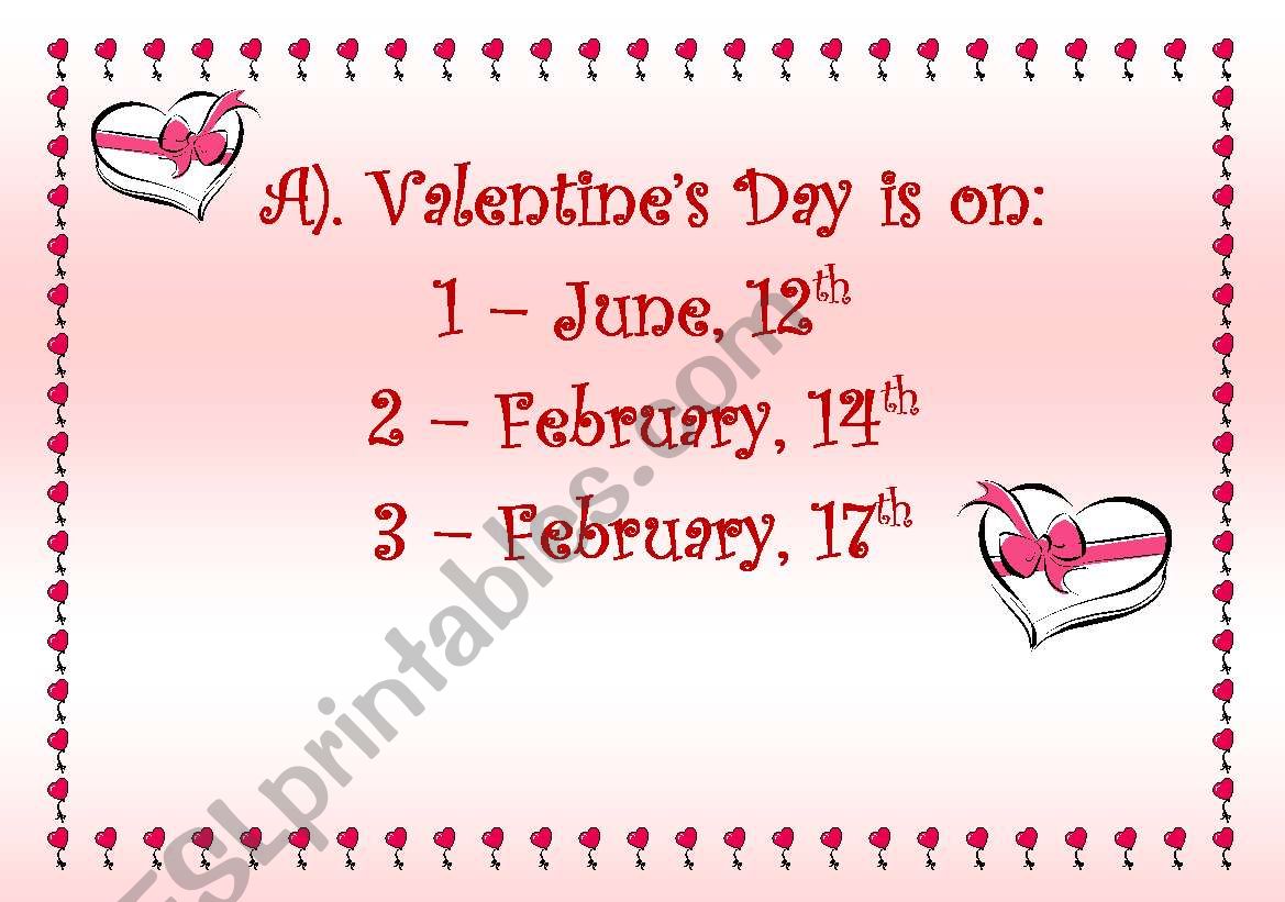 Quiz - Valentine´s Day - ESL worksheet by denise_calazans