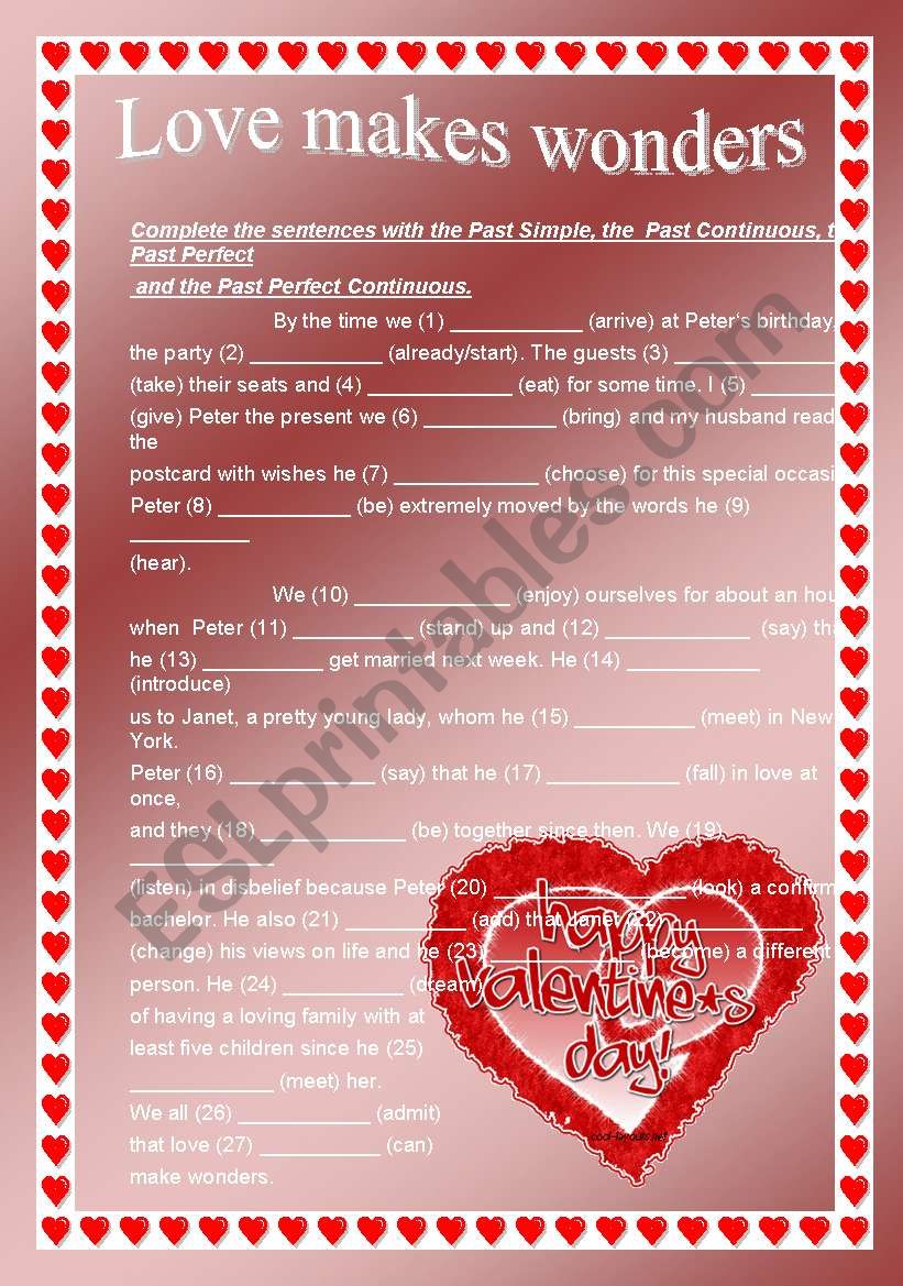 Valentines´s Day special: Past tenses. - ESL worksheet by christotemide