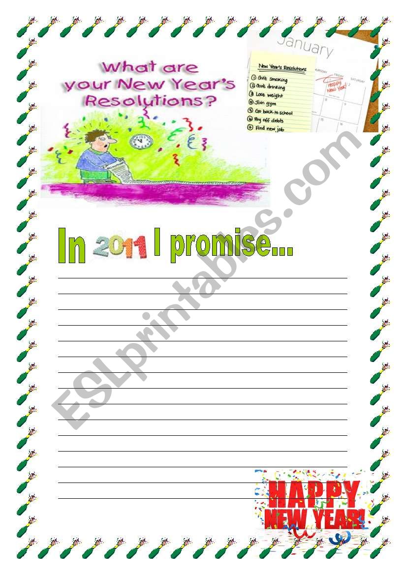 New YearÂ´s Resolutions - ESL worksheet by elenillatop20