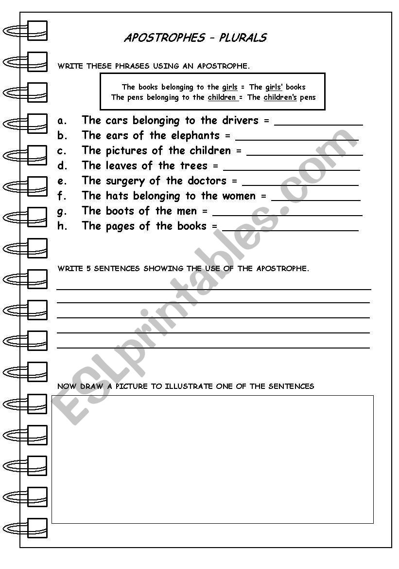 APOSTROPHES – PLURALS - ESL worksheet by sabados