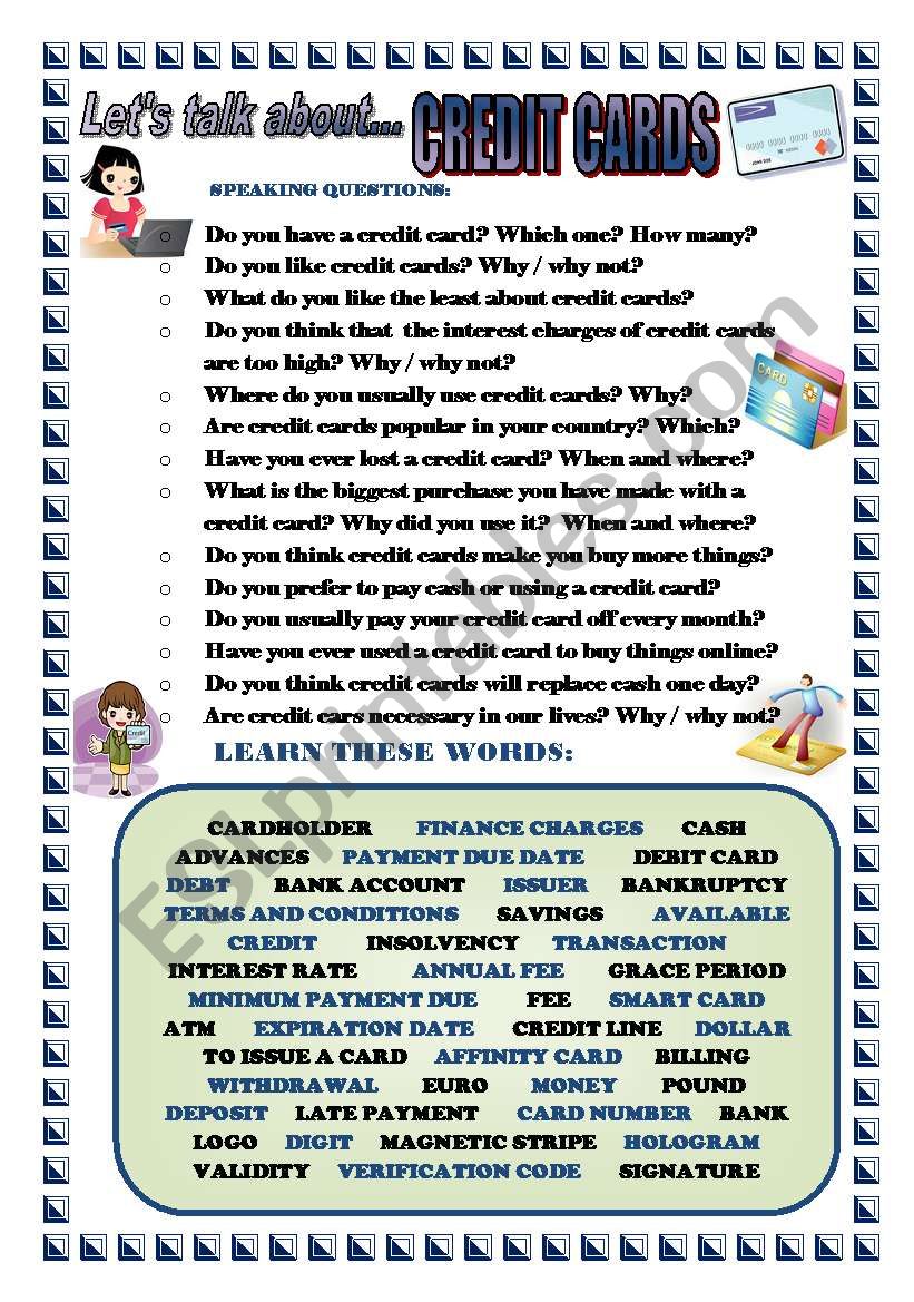 LET´S TALK ABOUT CREDIT CARDS (SPEAKING SERIES 93) - ESL worksheet by ...