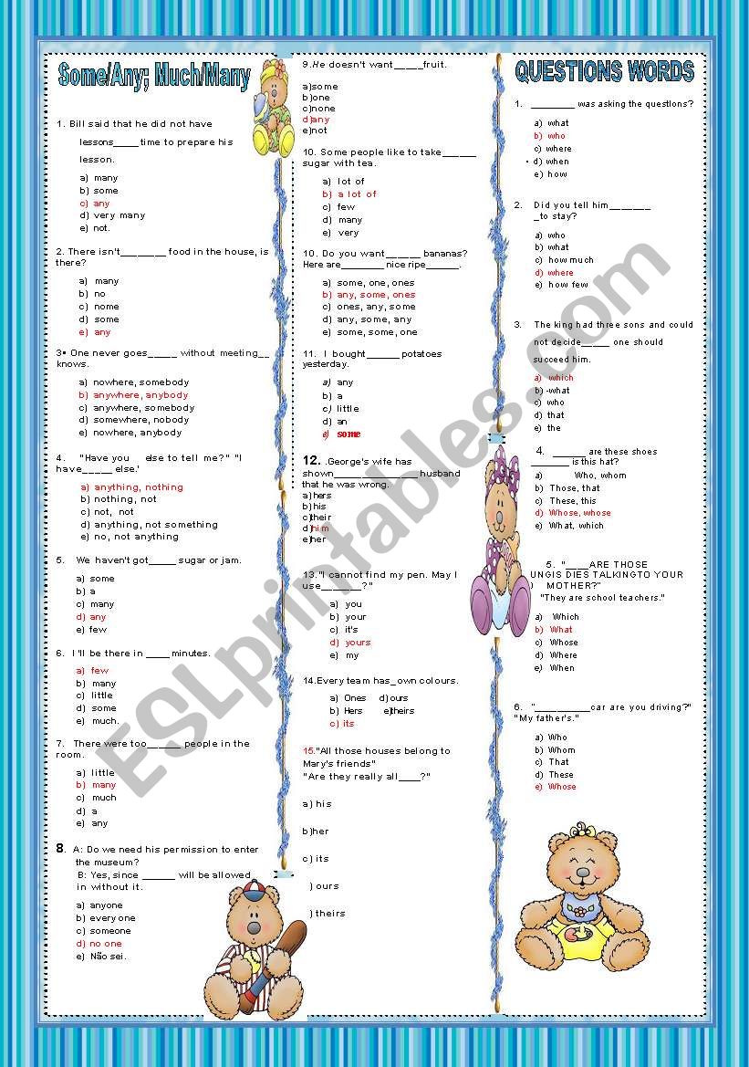 Review 5: Some´/any -Question Words - ESL worksheet by paulinha77