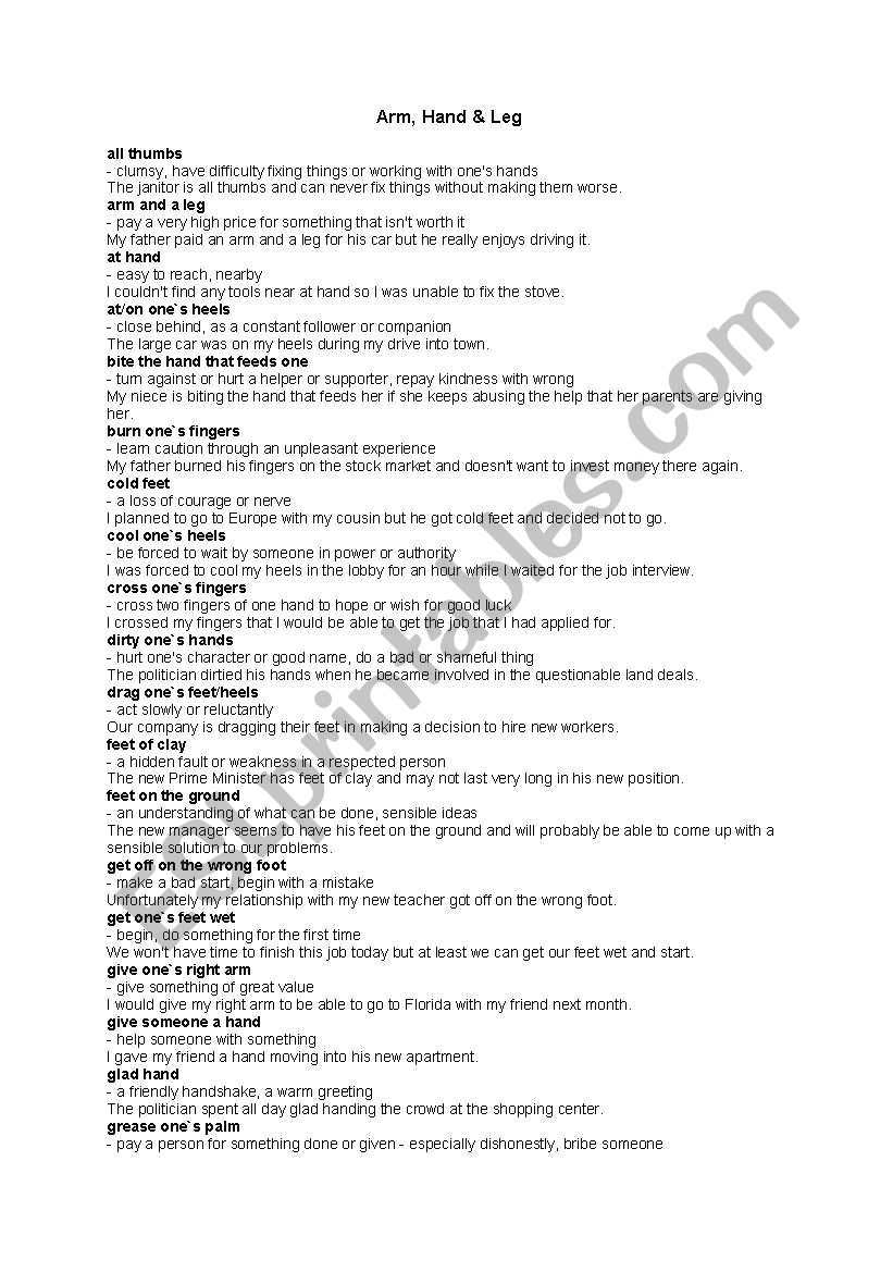 body parts´ idioms - ESL worksheet by kate vesna