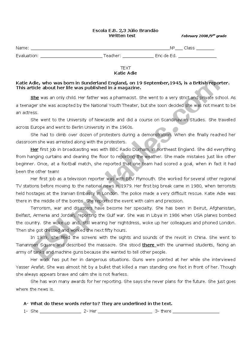 career woman: a journalist´s biography - ESL worksheet by cgato