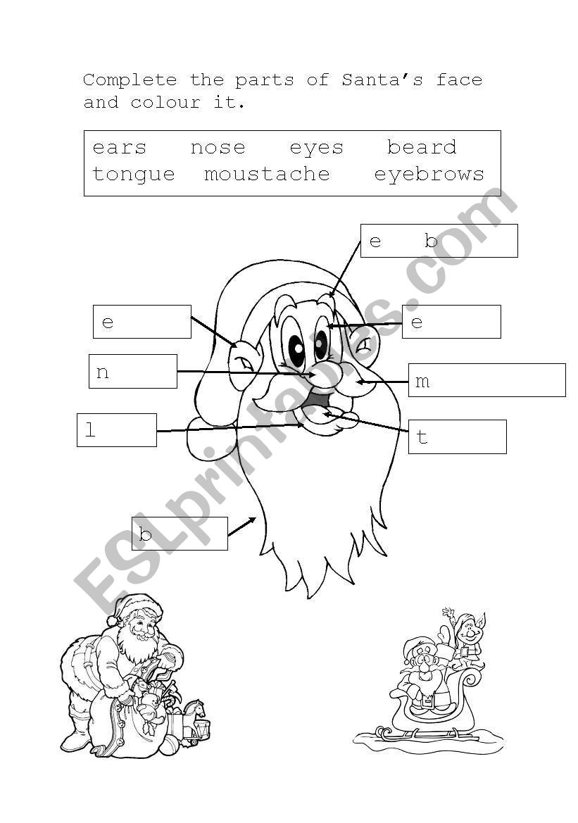 Santa´s face - ESL worksheet by karol_1973