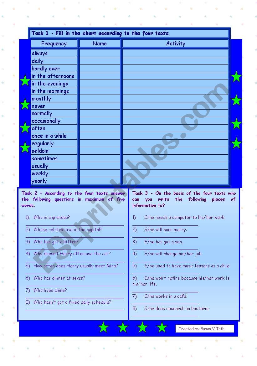 Reading Comprehension Signal Words In The Present Simple A Day In The