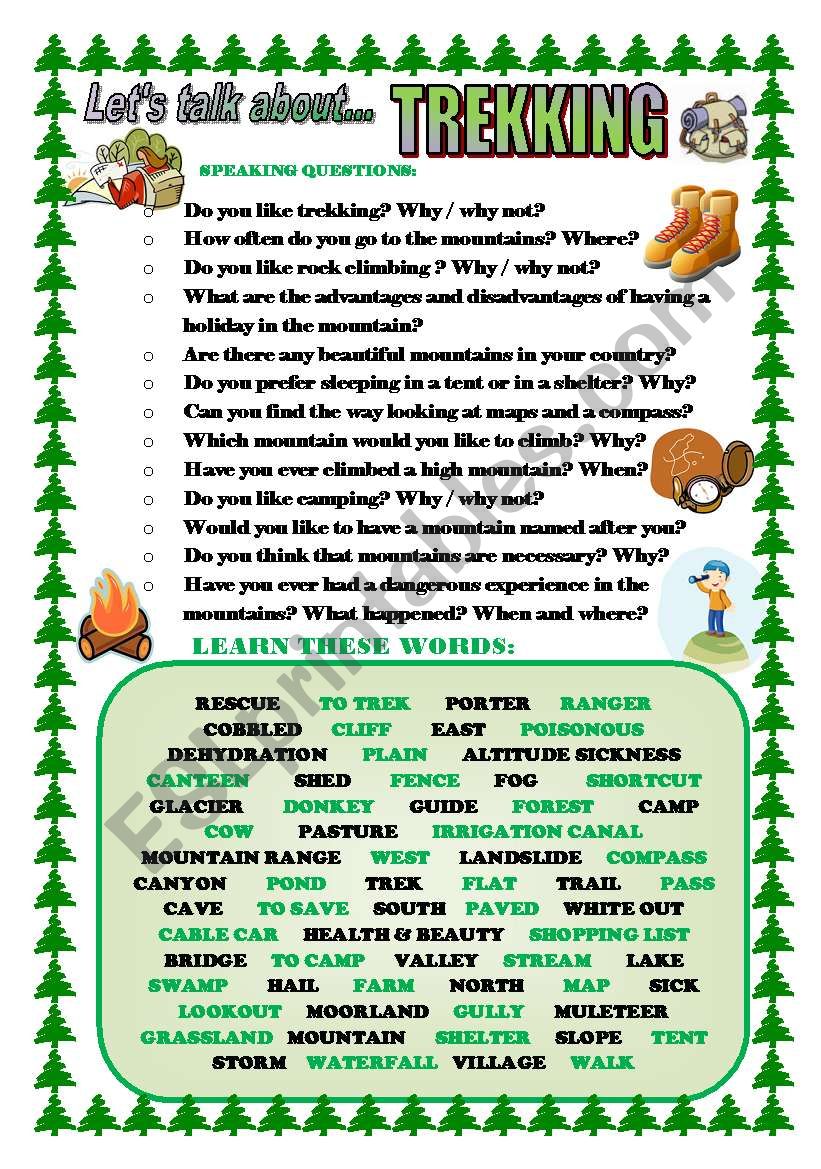 LET´S TALK ABOUT TREKKING (SPEAKING SERIES 94) - ESL worksheet by joebcn