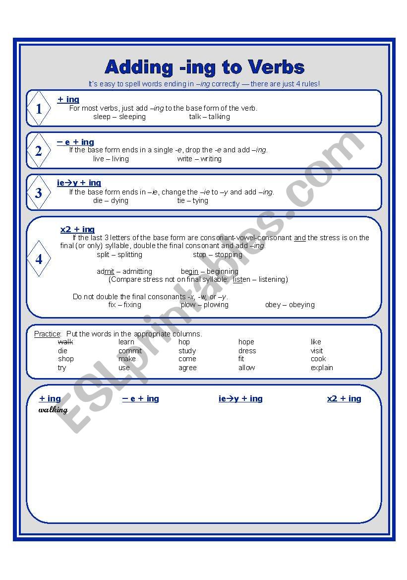 Adding Ing To Verbs ESL Worksheet By Sareeb