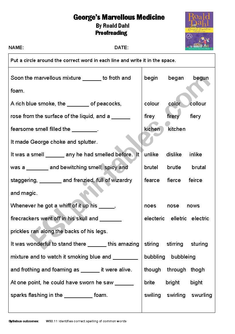 George´s Marvellous Medicine - Proofreading - ESL worksheet by vp.york