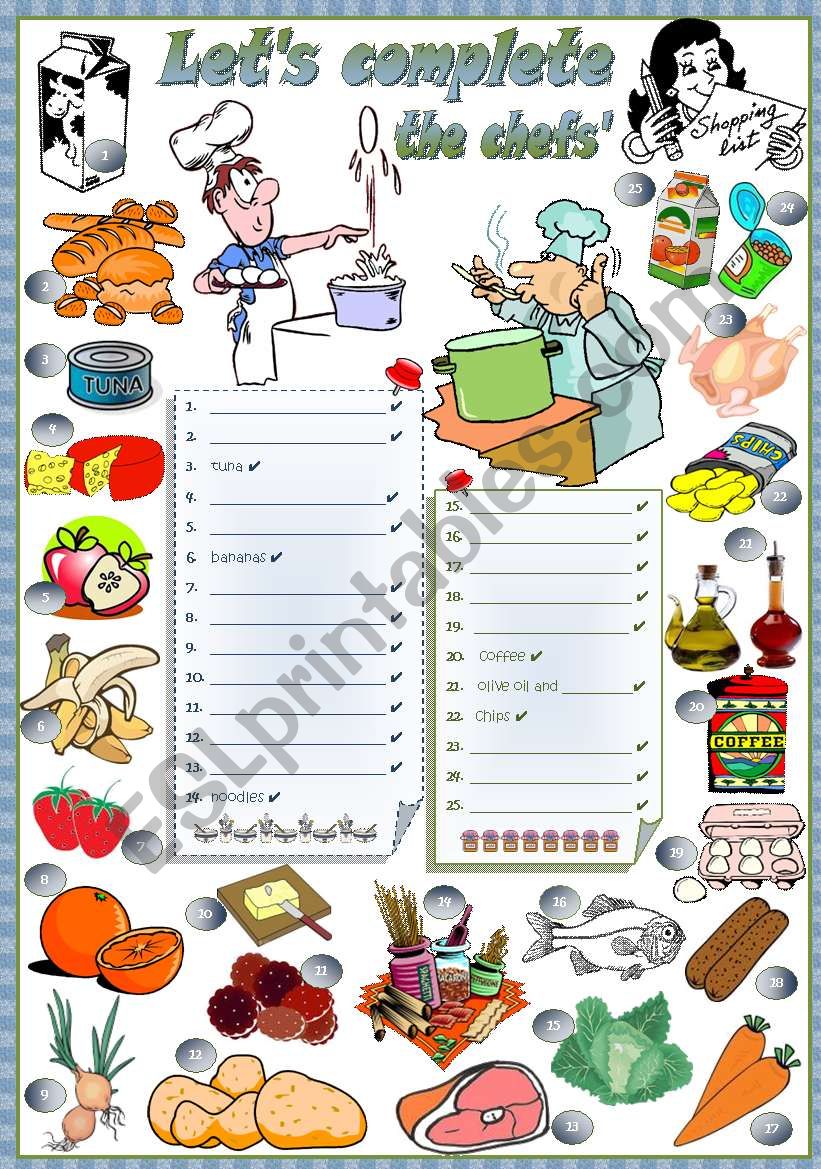 THE CHEFS´ SHOPPING LIST - ESL worksheet by mariaolimpia