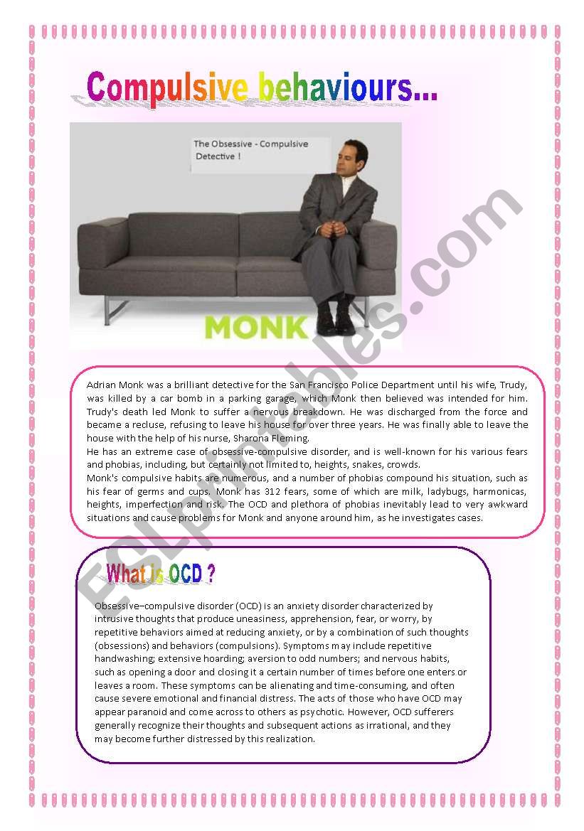 Let´s learn about Compulsive behaviours with Monk! - ESL worksheet by ...