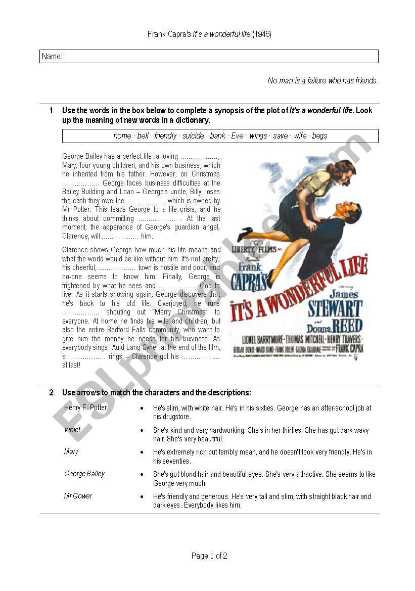 "It´s a wonderful life" - ESL worksheet by everygrain