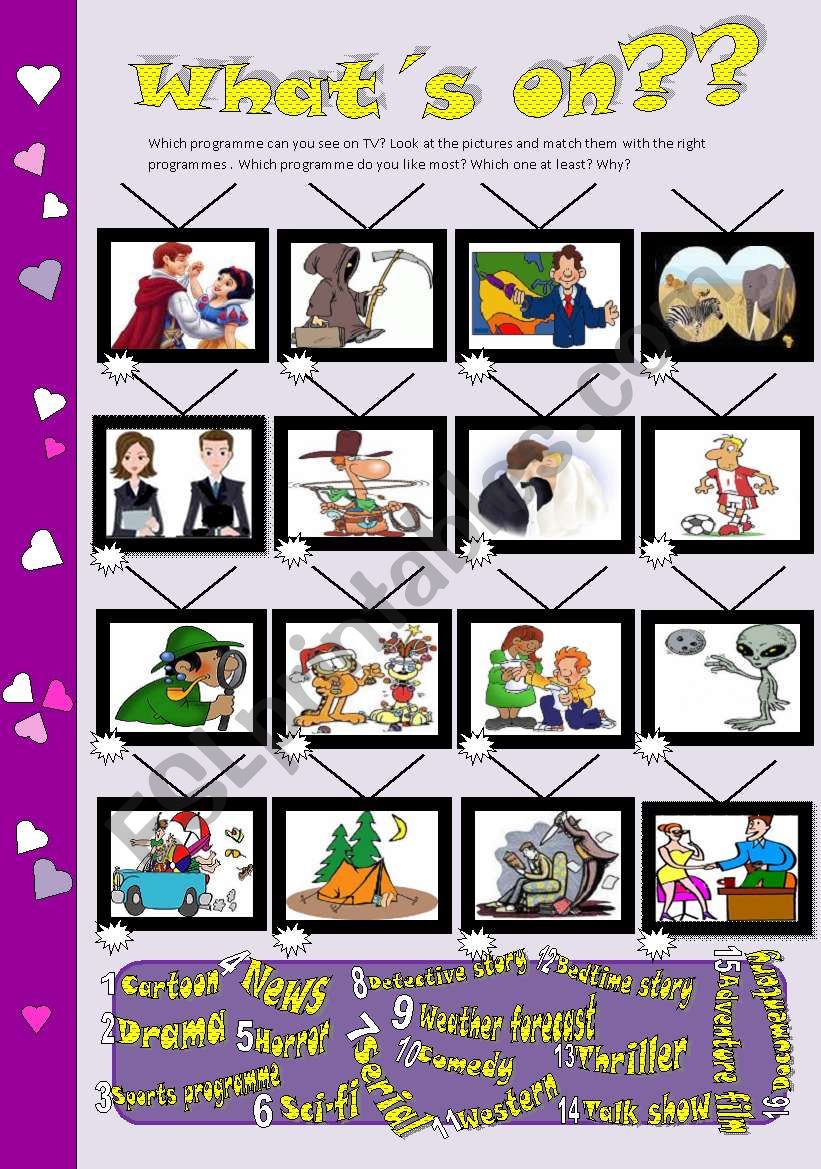 What´s on?? * * * -matching activity, speaking - ESL worksheet by Pet24