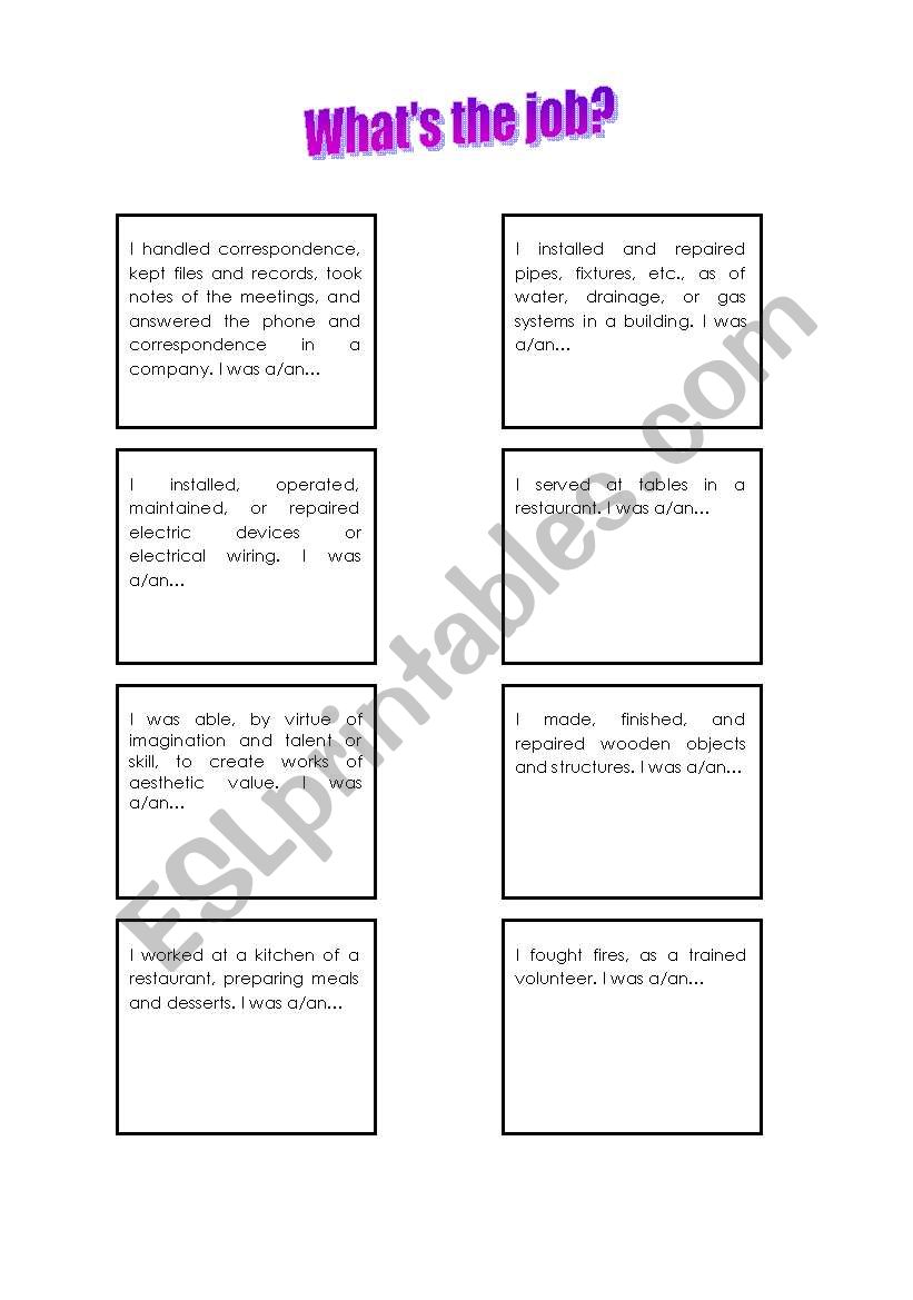 Game: What´s the job? - ESL worksheet by Paula Gonçalves