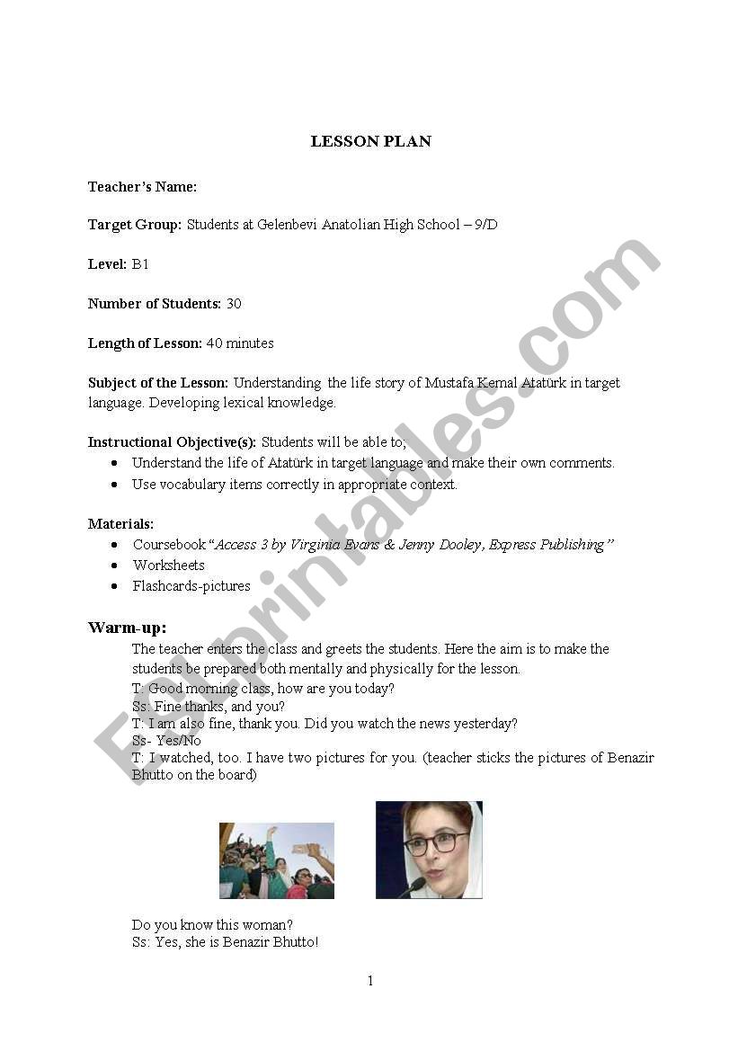lesson plan-14 Understanding the life story of Mustafa Kemal Atatürk in ...