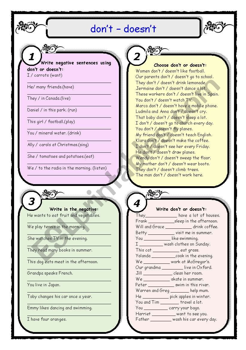don´t,doesn´t - ESL worksheet by sictireala8