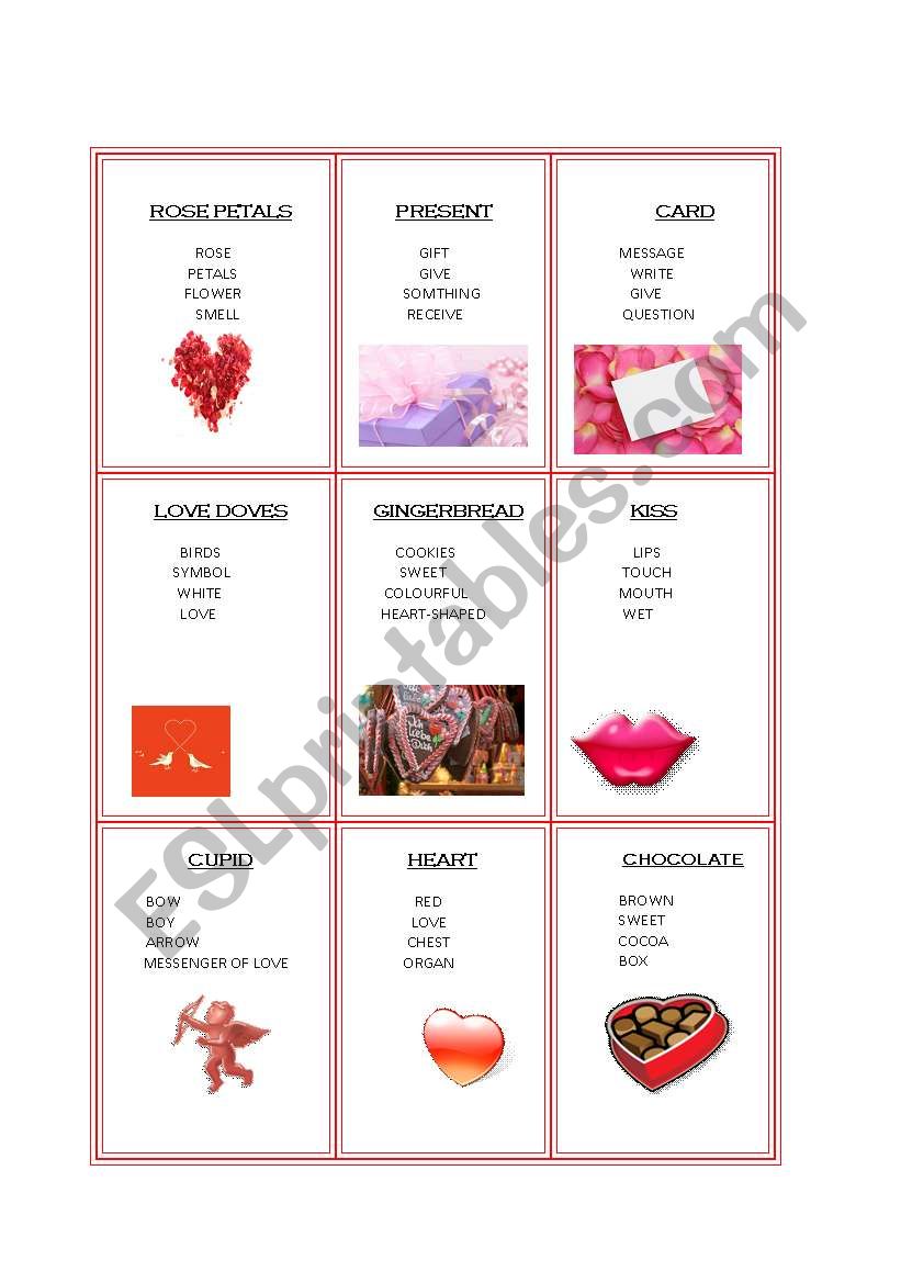 St. Valentine Day´ taboo game part 2 - ESL worksheet by alemar