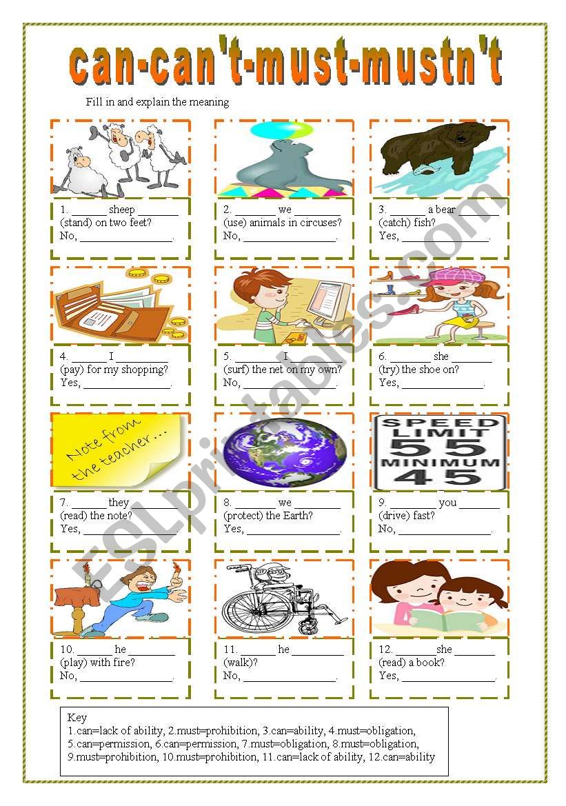 can-can´t-must-mustn´t - ESL worksheet by LILIAAMALIA