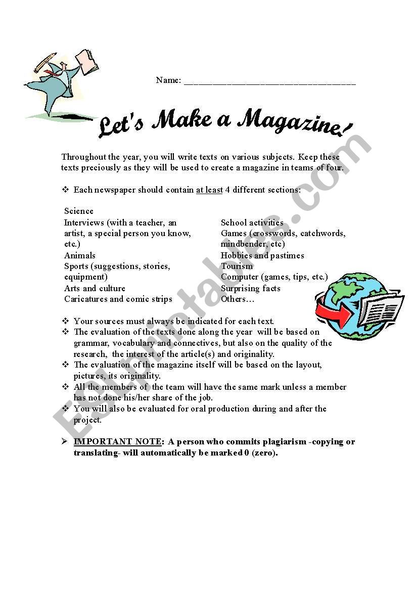 Let´s Make a Magazine - ESL worksheet by rossn