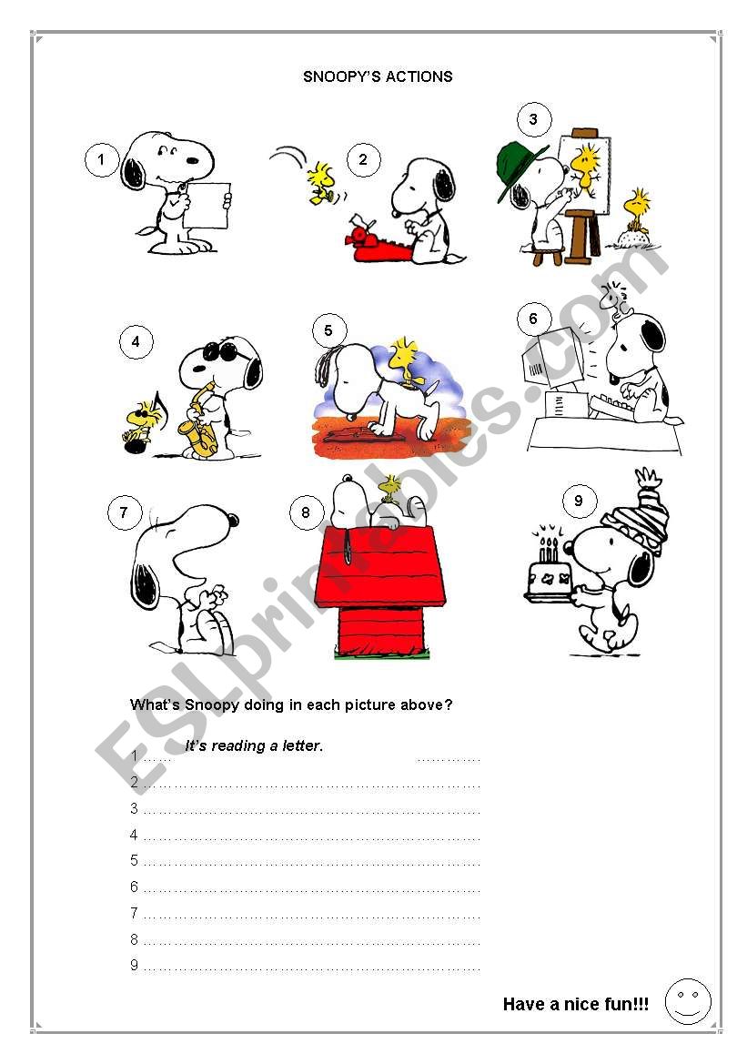 SNOOPY´S ACTIONS - ESL worksheet by junior right