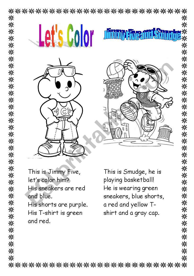 Let´s Color Jimmy Five and Smudge! - ESL worksheet by Jupink