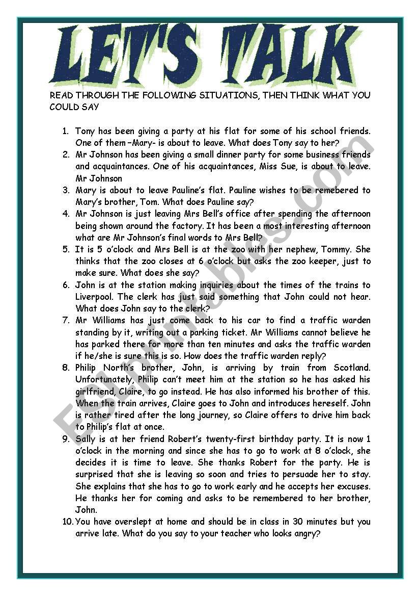 LETÂ´S TALK - ESL worksheet by ingrid10