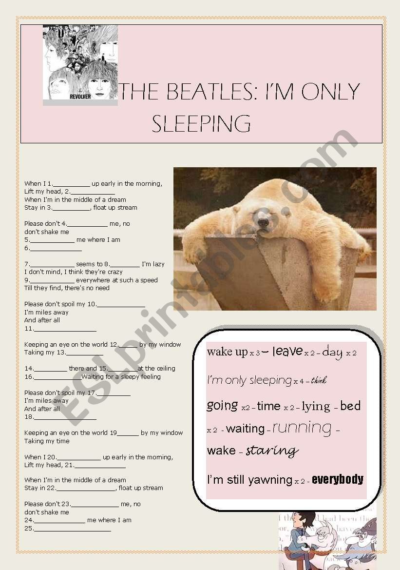 A song for the Present Continuous : I´m only sleeping - ESL worksheet ...