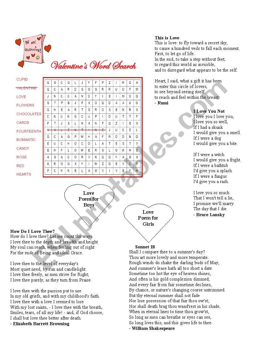 Valentine´s Day Poems new - ESL worksheet by kanudetector
