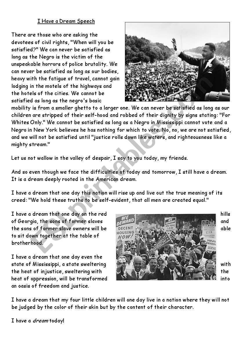 I Have A Dream Speech Text Printable