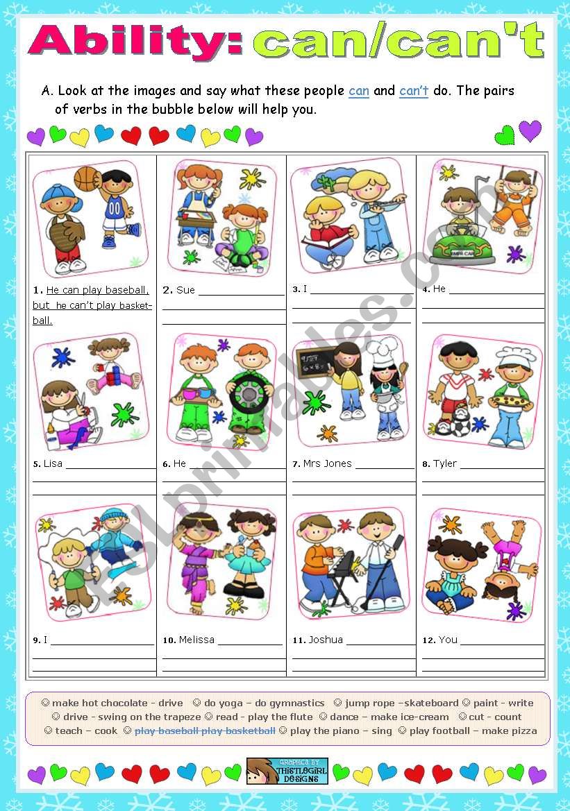 Can - Can´t: Ability - ESL worksheet by mena22 Can - Can´t: Ability - ESL worksheet by mena22