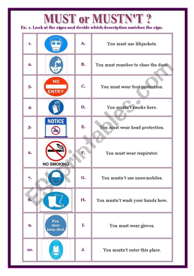 MUST / MUSTN´T (2) - ESL worksheet by Myszka