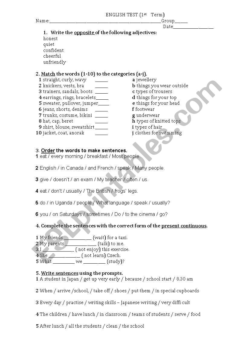 Exam 3º ESO - ESL worksheet by marieu