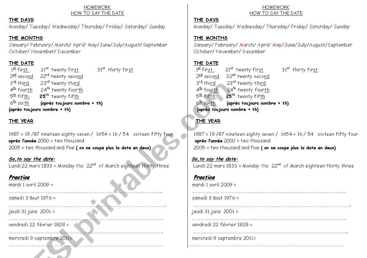 Saying the date correctly - ESL worksheet by dufffy Saying the date correctly - ESL worksheet by dufffy