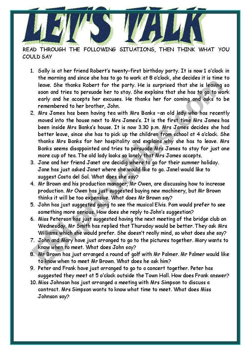 let´s talk second part - ESL worksheet by ingrid10
