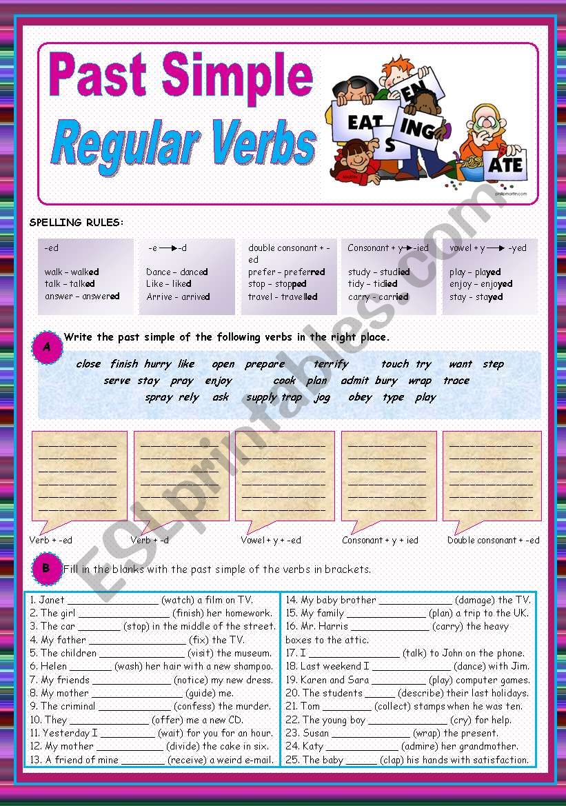 Past Simple Of Regular Verbs all Forms ESL Worksheet By Zmarques