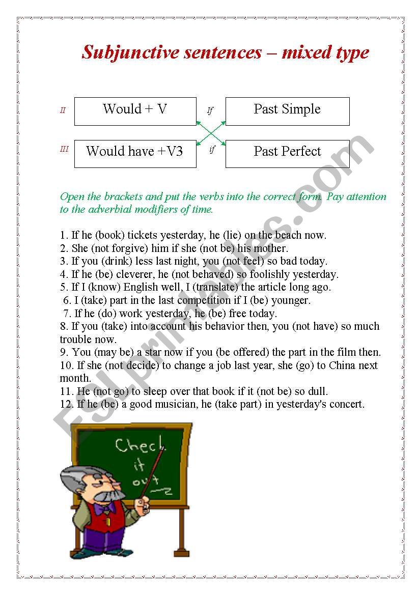 Subjunctive sentences – mixed type - ESL worksheet by felicia22a