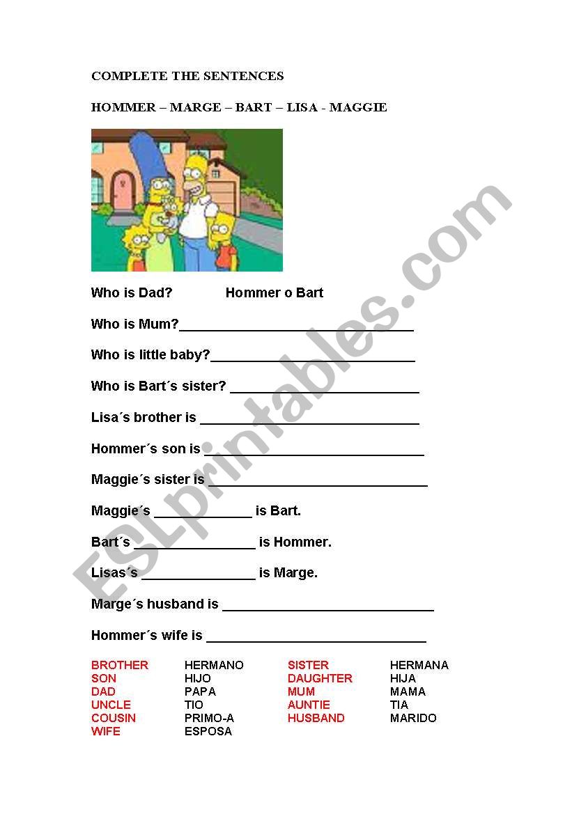 HOMMER´S FAMILY - ESL worksheet by dalauma3