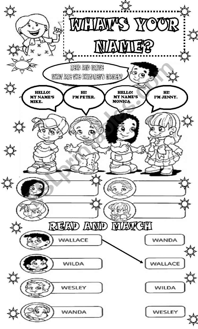 WHAT´S YOUR NAME? FOR KINDERGARDEN - ESL worksheet by danielgodoy