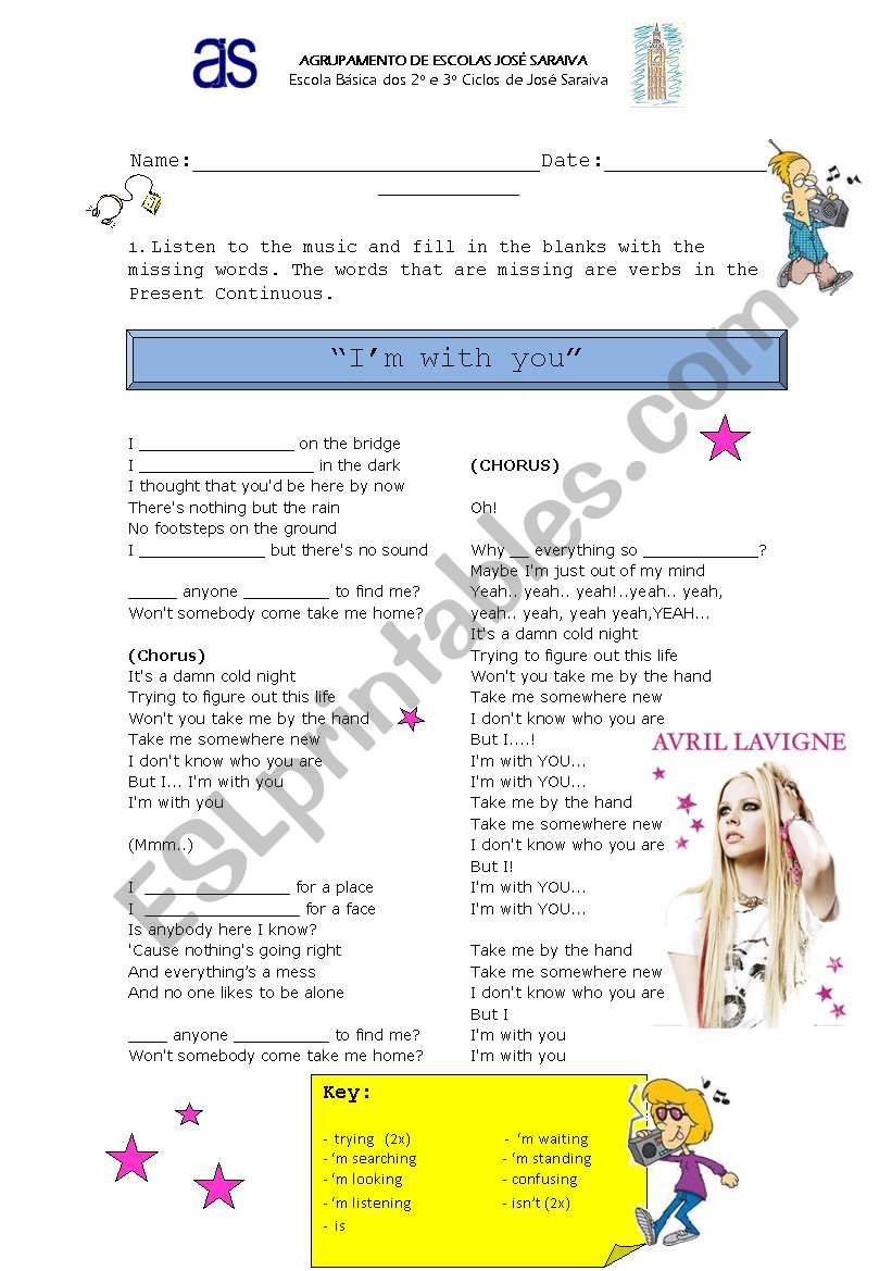 "I´m with you" - song - ESL worksheet by febra